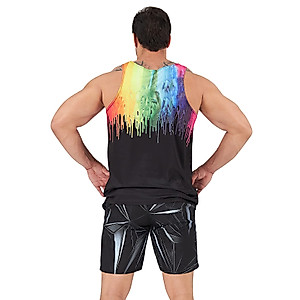 Loveternal Guys Rainbow Pride Tank Tops for Men Summer Novelty Outfits Youth Black Tank Tops Colorful Melting Graffic 3D Printed Workout Soft Quick Dry Underwear L