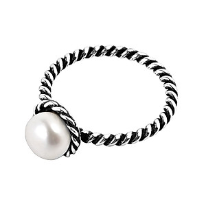 AeraVida Elegant Sweet Cultured Freshwater White Pearl Band Twist .925 Sterling Silver Classy Wedding Ring - Size 8