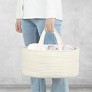 QiANBiRD Baby Diaper Caddy Organizer for Girl Boy Rope Car Diaper Caddy Organizer Basket for Changing Table Cart Portable Diaper Organizer Caddy Tote Baby Organizer for Nursery Shower Registry White