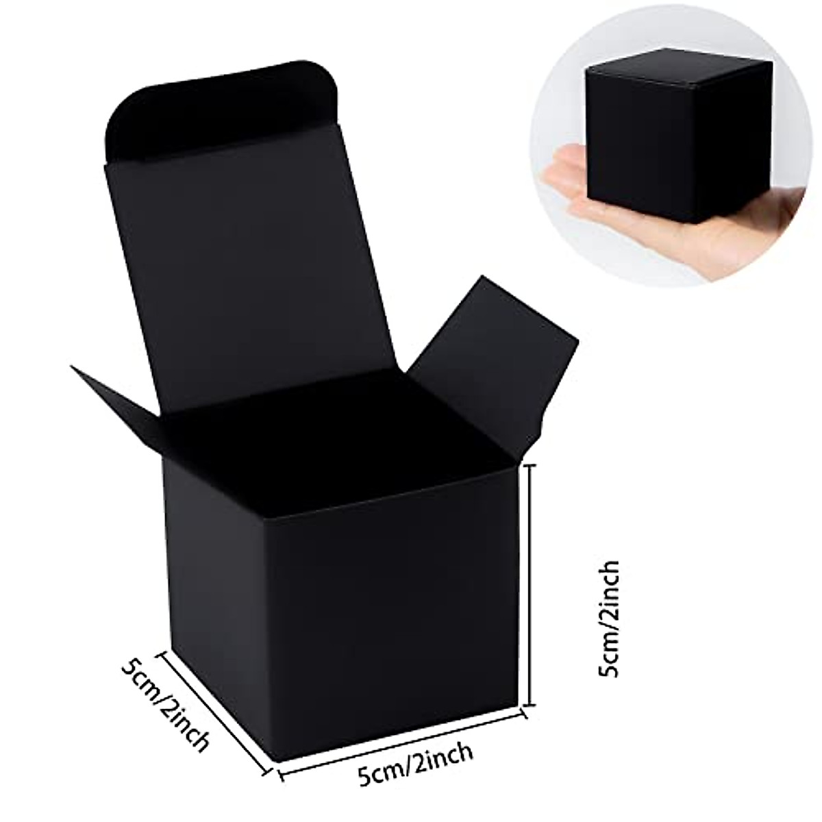 NIGNYA Black Gift Boxes 2x2x2 inches, 100 Pack Small Kraft Cardboard Gifts Boxes Paper Cube Favor Box Easy Assemble Paper Gift Box with lids for Presents Birthday Christmas Wedding Party