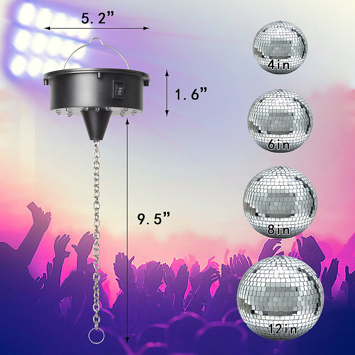 Rotating Motor for Disco Ball-chmakmt 5RPM Electric Motor with LED Lights for Mirror Disco Ball,Christmas Party DJs Bands Pubs Weddings Banquets Birthday Party Decorate