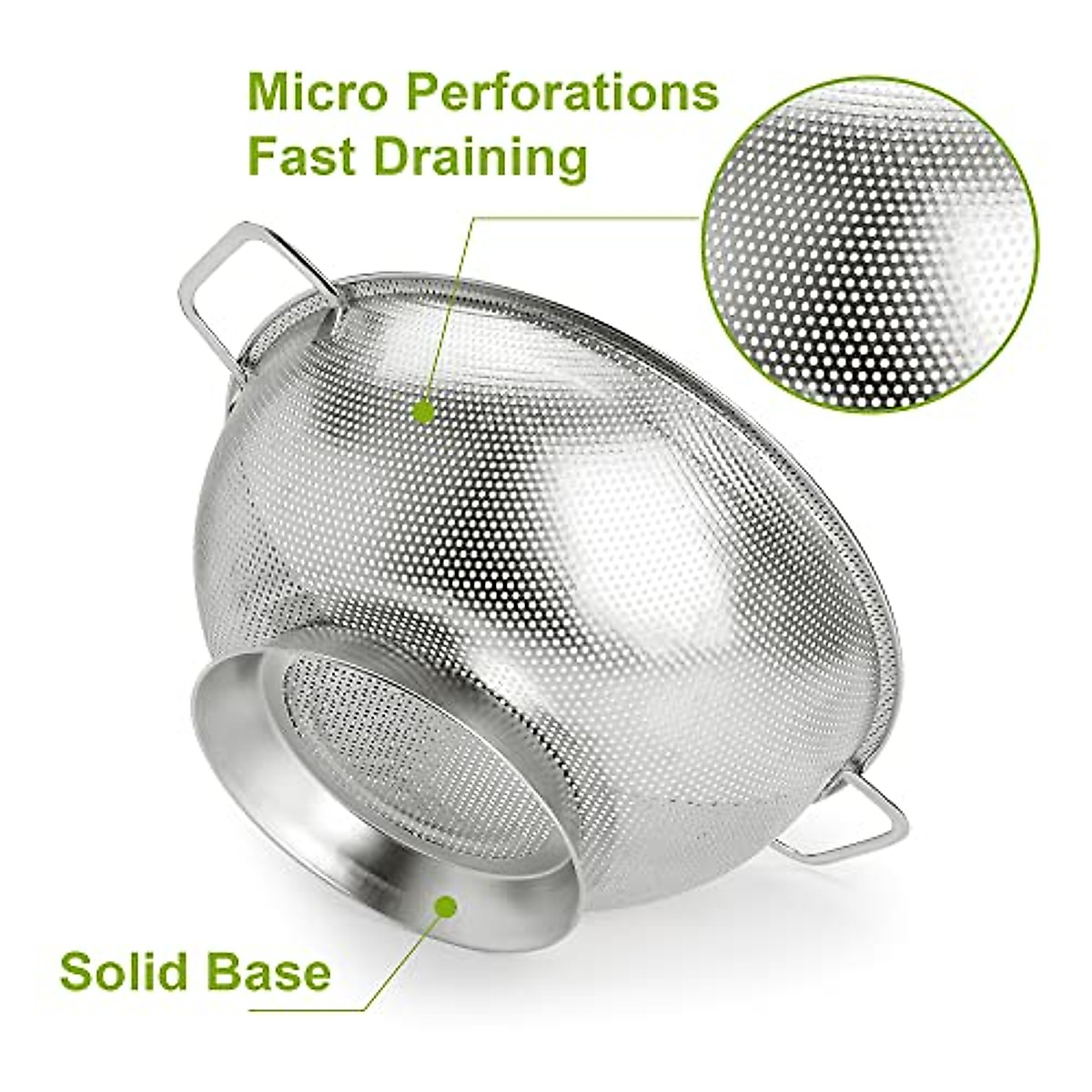 Gulex Colander Stainless Steel 3-Quart, Duty Strainer for Kitchen Food, Dishwasher Safe