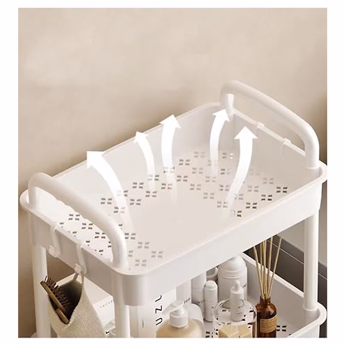 3-Tier Plastic Rolling Utility Cart Storage Cart Organizer with Wheels Small Laundry Room Cart for Dorm Organization Bathroom Kitchen Office (White)