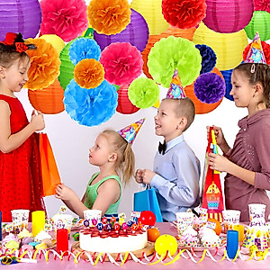 52 Pcs Rainbow Party Decorations 24 Rainbow Tissue Paper Pom Poms 28 Hanging Paper Lanterns Flowers Lanterns for Christmas Wedding Baby Shower Rainbow Birthday Decorations