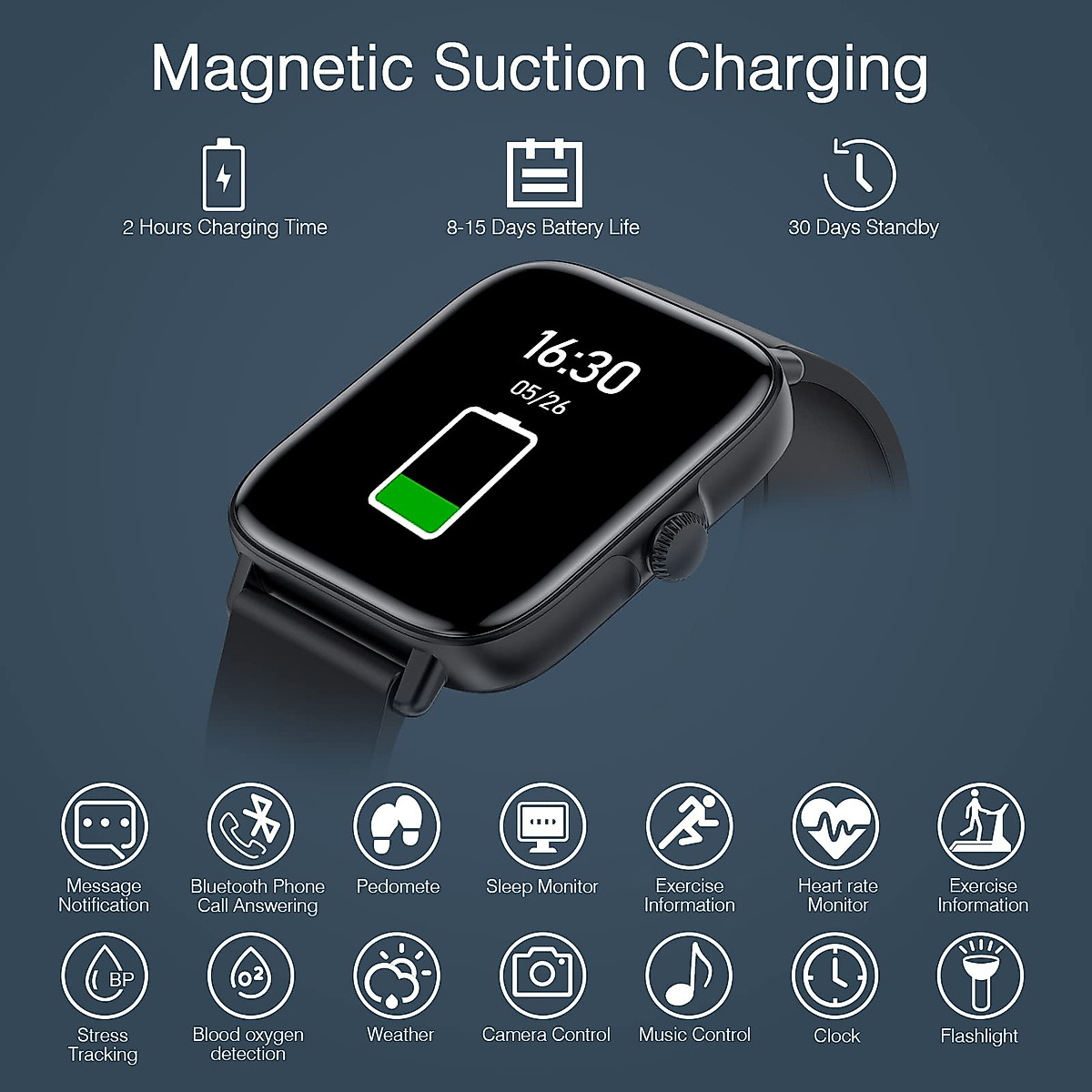 Choiknbo Smart Watch Make/Answer Call for Android iOS Phones 1.9'' Fitness Tracker with Heart Rate Blood Pressure SpO2 Sleep Monitor IP67 Bluetooth Receive SMS Messages Sport Step Activity Trackers