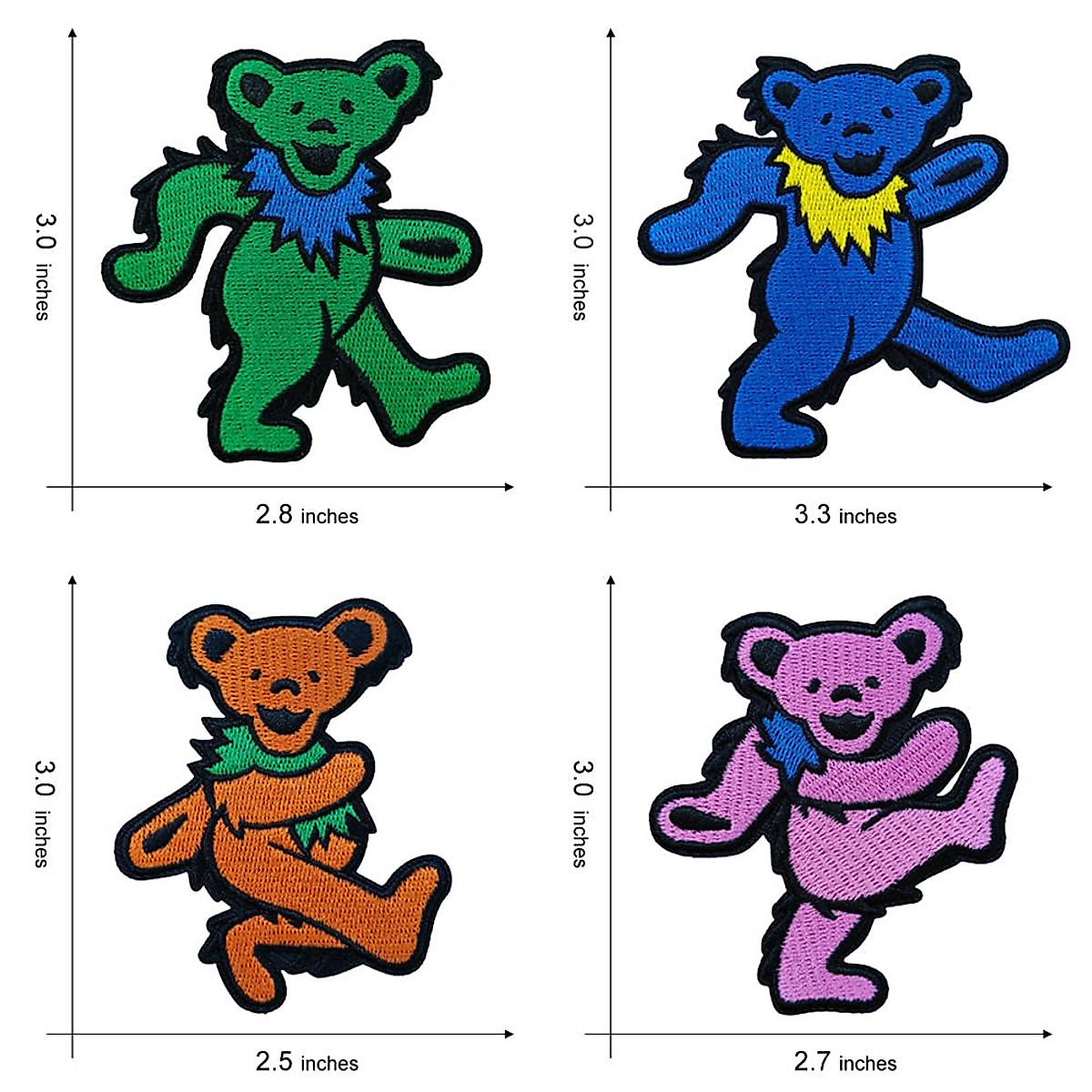 KLORIZ 5 PCS Bears Grateful Dead Embroidered Iron On Patches Punk Vest Biker Clothes Badge