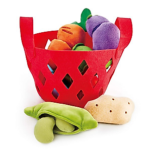 Hape Toddler Vegetable Basket |Soft Vegetable Shopping Basket, Toy Grocery Food Playset Includes Cabbage, Bean Pod, Carrot, and More