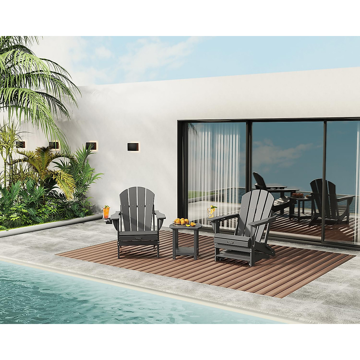 MUCHENGHY Outdoor Folding Adirondack Chair Weather Resistant Patio Chair with Cup Holder for Outside, Deck, Lawn, Backyard, Garden, Fire Pit, Campfire Lounger(Gray)