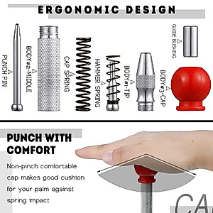 3 Pack Center Punch Spring Loaded Automatic Punch 5 Inches Crushing Hand Tool Center Hole Punch for Wood Metal Awl Puncher with Cushion Cap Adjustable Tension