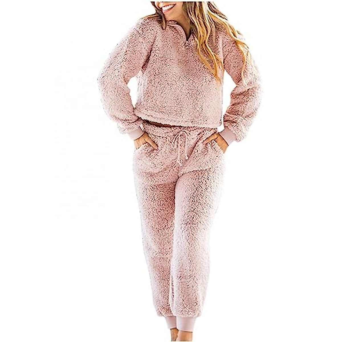 TAQCUX Womens Winter Pajamas Sets Soft Comfy Fleece Pullover Sherpa Pants Fuzzy 2 Piece Pjs Set Cute Warm Loungewear(Mauve-S)