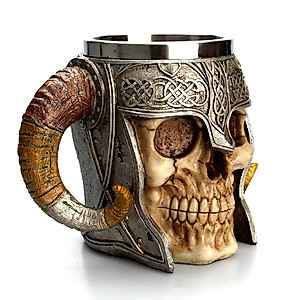 Stainless Steel Skull Mug Viking Drinking Cup Skeleton Resin Beer Stein Tankard Coffee Mug Tea Cup Halloween Bar Drinkware Gift