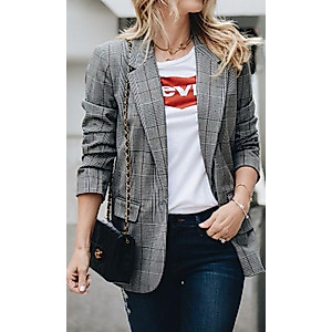 Zeagoo Casual Blazer for Women Plaid Blazer Jackets Suit Boyfriend Button Front Blazer