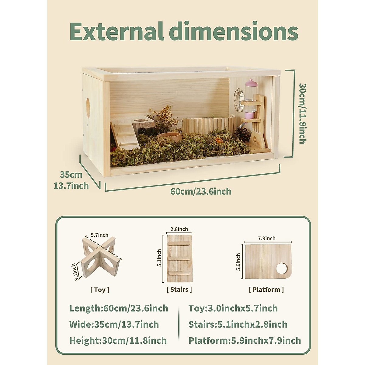 Rubor Wooden Hamster Cage Mice and Rat Habitat Small Animal Habitat for Rabbits, Guinea Pigs, Chinchillas with Openable Top and Large Acrylic Sheets