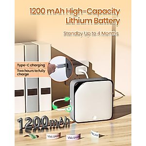 Vixic Label Makers D1600 Label Maker Machine, Bluetooth Label Maker Printer Portable with Multiple Fonts Icons, Compatible with iOS Android for Home School Office Organization, Rechargeable