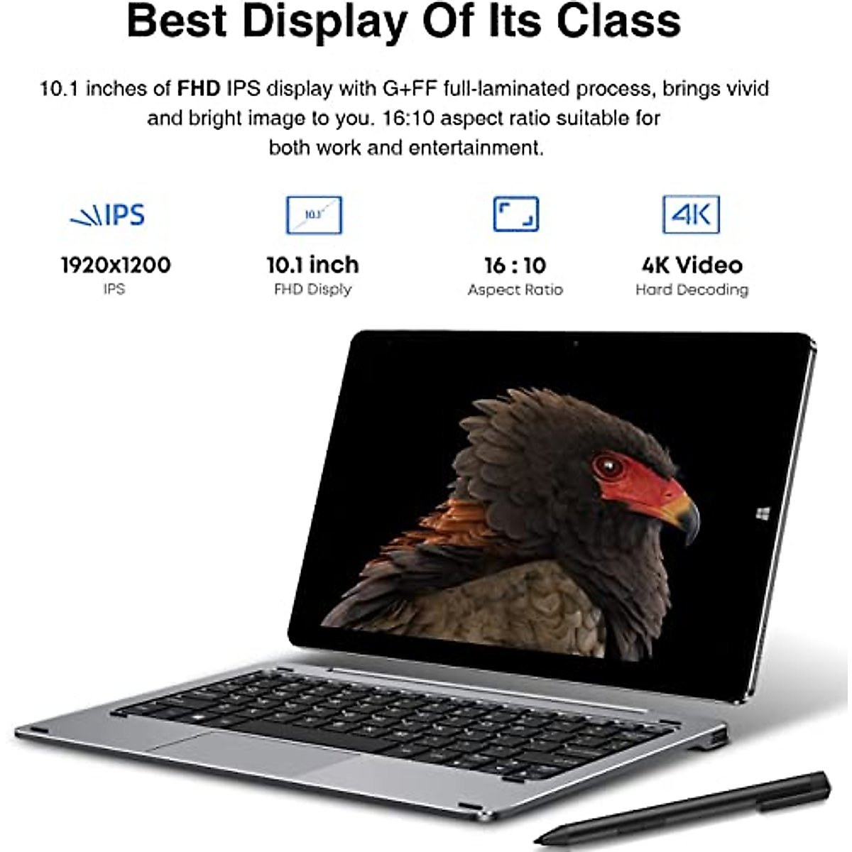 CHUWI Hi10 X, 10.1" Tablet with Keyboard and Pen, 6GB LPDDR4 128GB Storage, 1920x1200P 10-Point Touch Display, Intel Celeron N4120, 2 in 1 Convertible Laptop, Dual Band WiFi, Typc-C, Windows 10, Gray