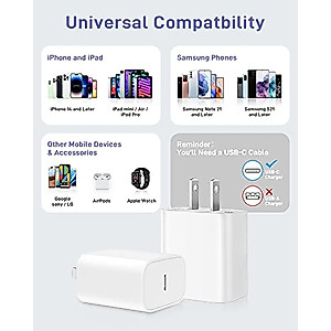 20W USB C Fast Charger for iPad Pro 12.9, iPad Pro 11 inch 2021/2020/2018, iPad Air 5th/4th 10.9 inch 2022/2020, iPad Mini 6 Generation & PD Wall Charger with 6ft USB C to C Charging Cable (2 Pack)