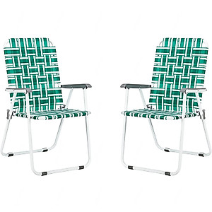 GOOBIX Patio Folding Chair,Outdoor Portable Camping Chair, Lawn Webbing Chair, Steel Structure Webbed Beach Chair, 2 Pack Lightweight Chair Set for Yard, Garden,twogreen