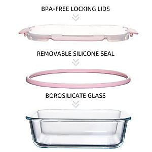 YANGNAY 10 Pack Glass Food Storage Containers with Airtight Lids, Leak-Proof Meal Prep Containers with Lids, Dishwasher/Microwave/Oven/Freezer Safe (Pink)