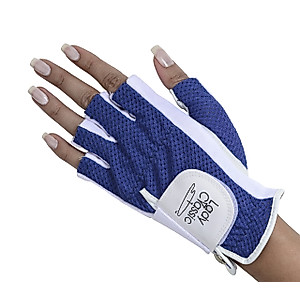 Lady Classic Cabretta Womens Solar Half 1/2 Finger Golf Glove - Left Hand, Royal Blue & White, Large (CLH03WTRB)