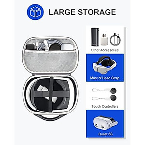 DEVASO Hard Carrying Case for Meta Quest 3S, Quest 3, Vision Pro, Large Capacity Travel Case for Oculus Quest 3S VR Headset and Other Accessories, Suitable for Travel and Home Storage
