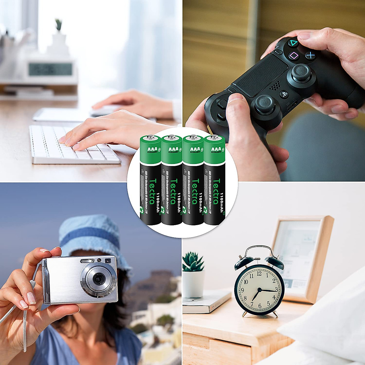 Tectra 4pcs AAA Ni-MH Rechargeable AAA Batteries with LED USB Charger for Wireless Keyboard and Mouse, Clocks, Remotes, Toys & Electronic Devices