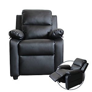 UNICOO - Kids Recliner Chair, Toddlers Recliner with Headrest Footrest and Lumbar Support, Ergonomic PU Leather Armchair Lounge Chair (Black)