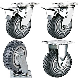 8" Heavy Duty Plate Casters 2200lbs Load Capacity Lockable Bearing Caster Wheels with Brakes Industrial Swivel Top Plate Casters Wheels Set of 4 for Cart, Trolleys, Furniture and Workbench