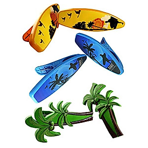3 Set (6 Ct) ,Coconut, Yellow Surfboard, Blue Surfboard Beach Towel Clips Jumbo Size for Beach Chair, Cruise Beach Patio, Pool Accessories, Household Snacks Clip, Baby Stroller Clips by C&H Solutions