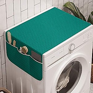 Ambesonne Teal Washing Machine Organizer, Knitting Inspired Pattern Sewing and Crafting Hobby Themed Design Monochrome Image Print, Anti-slip Fabric Top Cover for Washer Dryer, 47" x 18.5", Teal