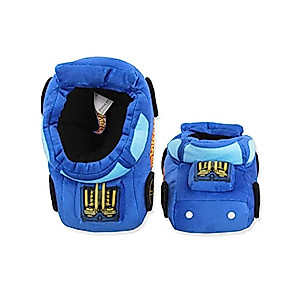 Hot Wheels Racecar Shaped 3D Novelty Toddler and Boys Plush Slippers (13-1 M US Little Kid, Blue)