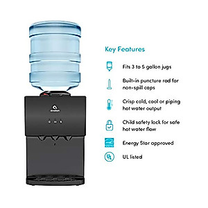 Avalon A11BLK 3 Temperature Top Loading Countertop Water Cooler Dispenser with Child Safety Lock. UL/Energy Star Approved-Black Stainless Steel