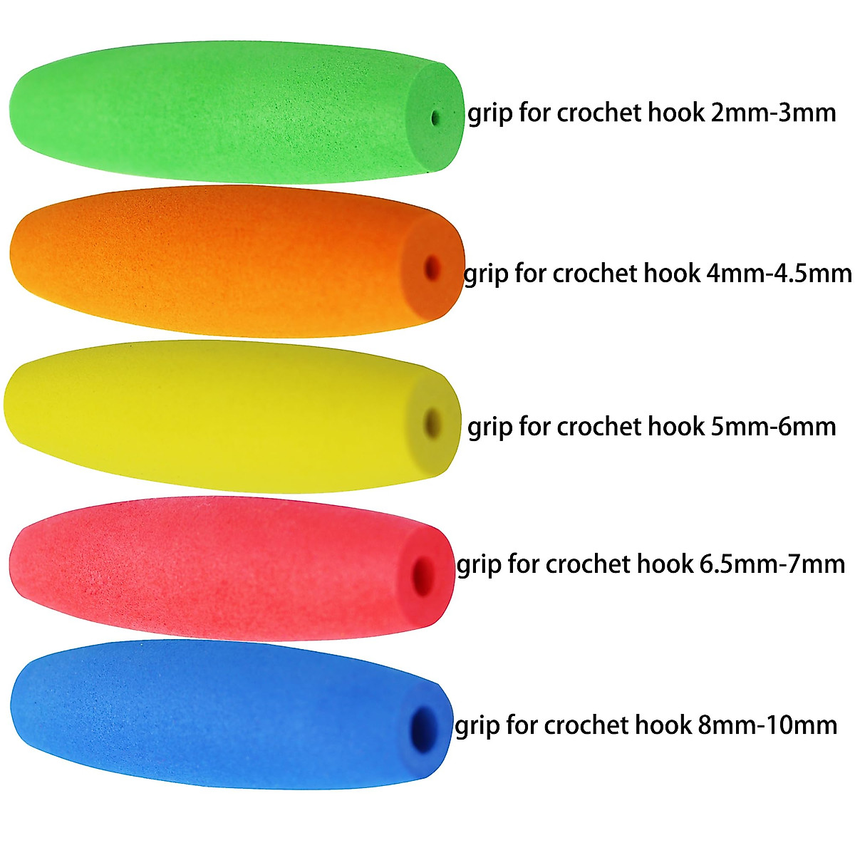 MEYAGO 5PCS Crochet Hook Grips Set Ergonomic Crochet Hook Handle Multi-Size Ergonomic Crochet Hook Handle Attachment - Fits 2mm to 10mm Hooks