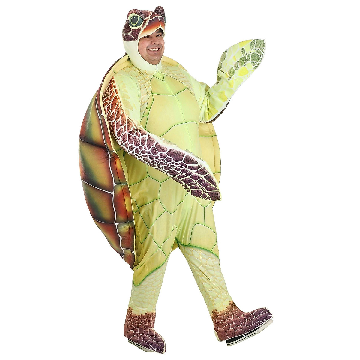 Adult Plus Size Sea Turtle Costume Unisex, Hooded Ocean Animal Halloween Bodysuit 4X Orange
