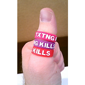 "TXTNG KILLS" Texting Thumb Band Thumb Rings 3 Pack Pink, Purple and Red - One Each
