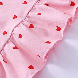 SOFEON Valentine's Day Outfit Toddler Baby Girl Long Sleeve Tunic Dress Top Heart Print Pants Headband Clothes Set (Pink-2, 12-18Months)