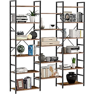 oneinmil Triple Wide 6-Tier Bookshelf, Industrial Display Bookshelf, Wood and Metal Etagere Bookcase for Bedroom,Living Room，Office, Brown