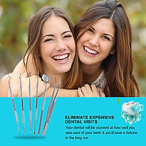 Dental Tools, 6 Pack Teeth Cleaning Tools Stainless Steel Dental Scraper, Pick Hygiene Set with Mouth Mirror, Tweezer for Dentist, Personal Using, Pets - Teeth Cleaning Kit - Dental Cleaning Kit