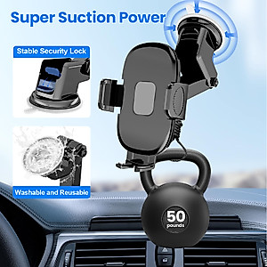 TAPMEI Car Phone Holder [Military-Grade Suction Cup] Universal Phone Mount for Car Dashboard Windshield Fit for Smartphones (Black)