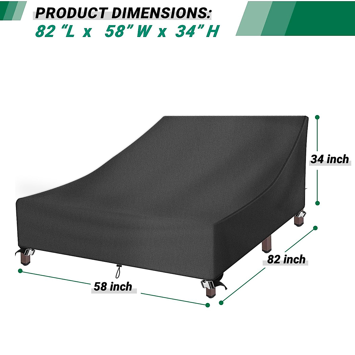 Double Chaise Lounge Cover, 420D Oxford Chaise Lounge Covers Outdoor Waterproof Protective Patio Double Wide Chaise Lounge Chair Dustproof Cover 82"L X 58"W X 34"H, Black