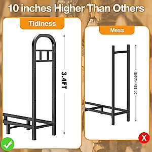 GREENER 8FT Firewood Rack Outdoor Heavy Duty Wood Rack for Firewood Indoor Log Holder for Fireplace, Fire Wood Holder Metal Lumber Storage Carrier Firewood Log Rack Stand Stacker for Patio Porch Black