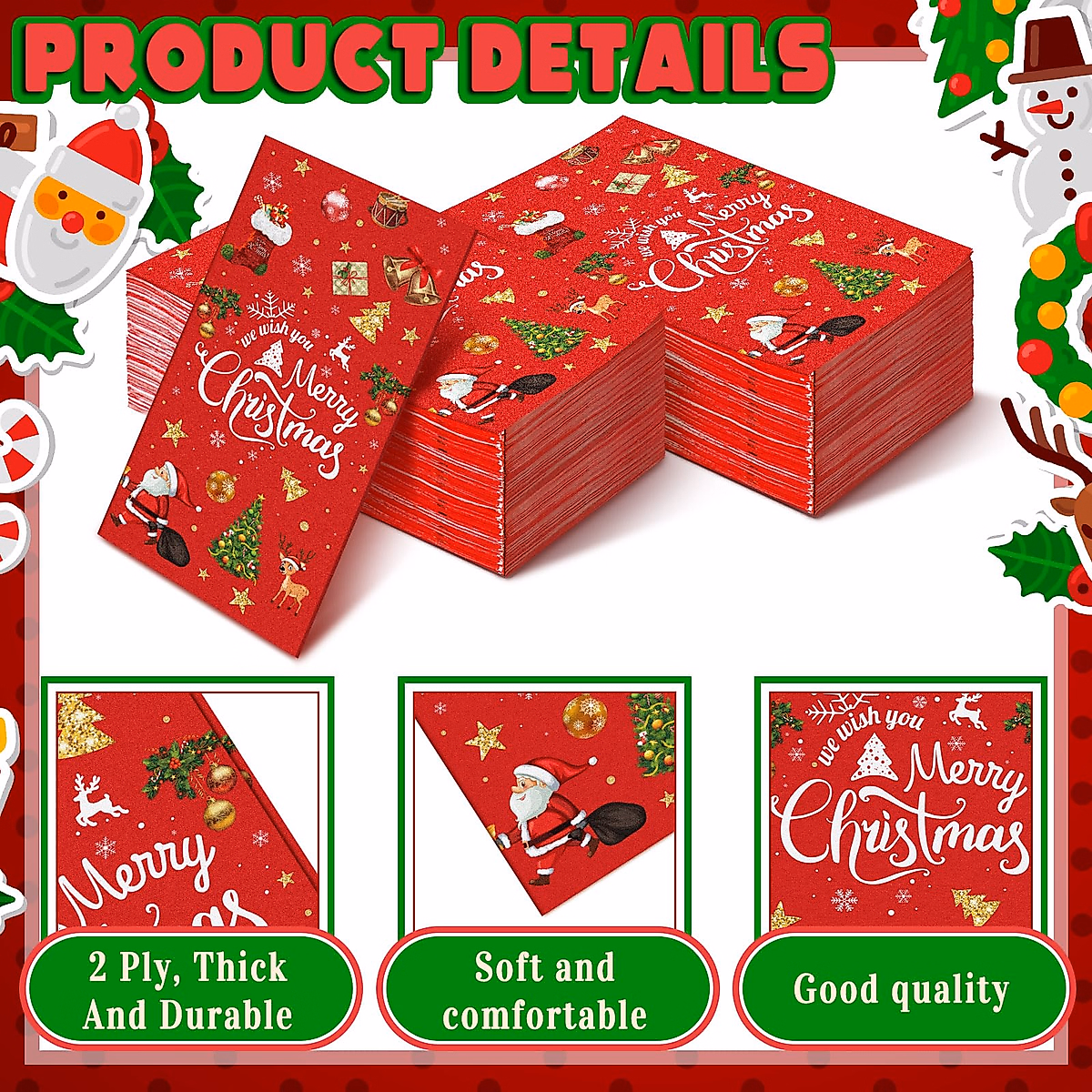 Tioncy 200Pcs Christmas Party Supplies Tableware Set Include 100 9 Inch and 7 Inch Christmas Paper Plates 50 9oz Cups 50 Holiday Lunch Napkin Disposable Christmas Plates Dinnerware Set (Classic Style)