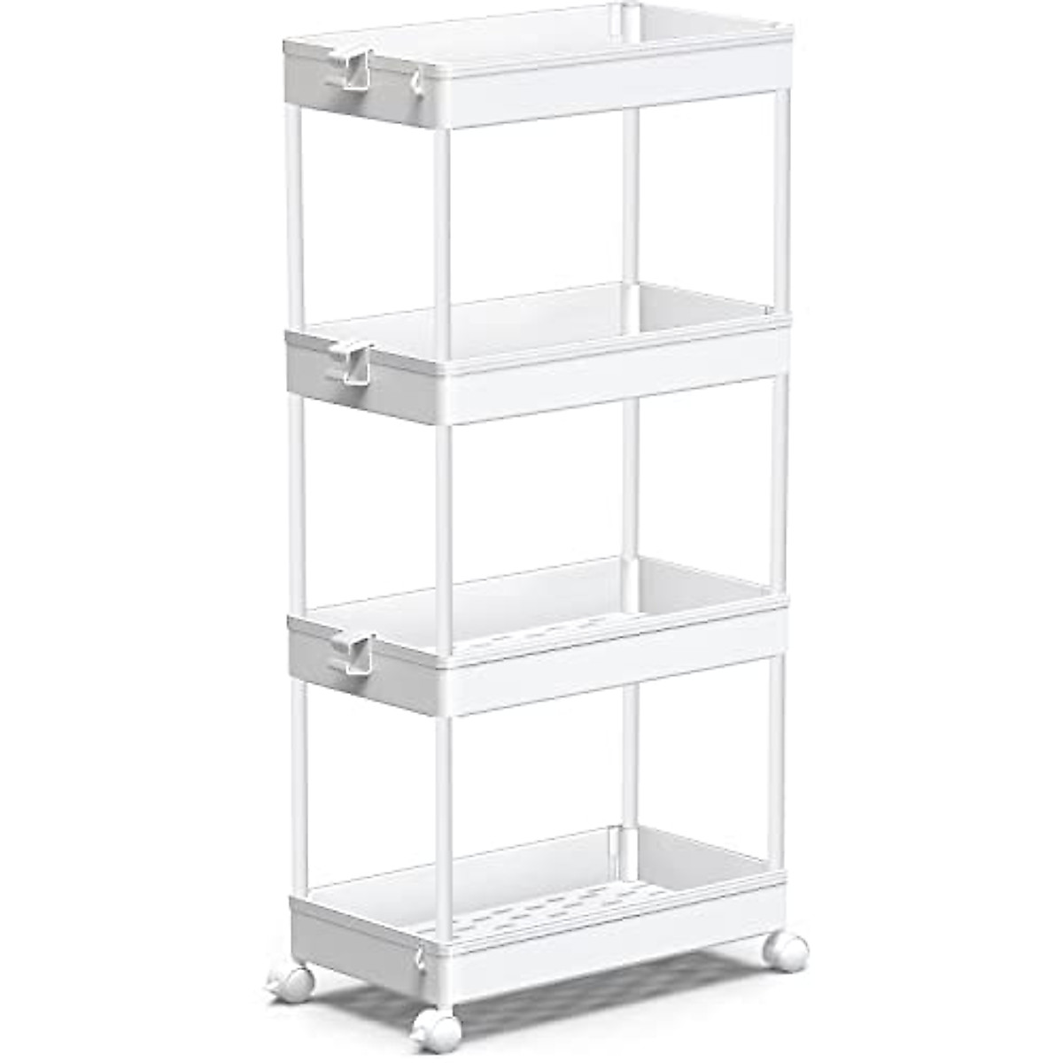 SPACEKEEPER Storage Cart, 4-Tier Mobile Shelving Unit, Bathroom Rolling Cart Utility Storage Organizer Shelf for Kitchen Living Room Bathroom Laundry Room & Dressers, White