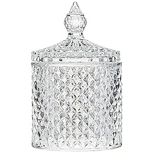 RockTrend Home Decorative Butterfly Candy Jar Candy Dish Candy Buffet Storage Container Clear Crystal Diamond Faceted Jar with Crystal Lid-Large-16 OZ (Round, 16 OZ)