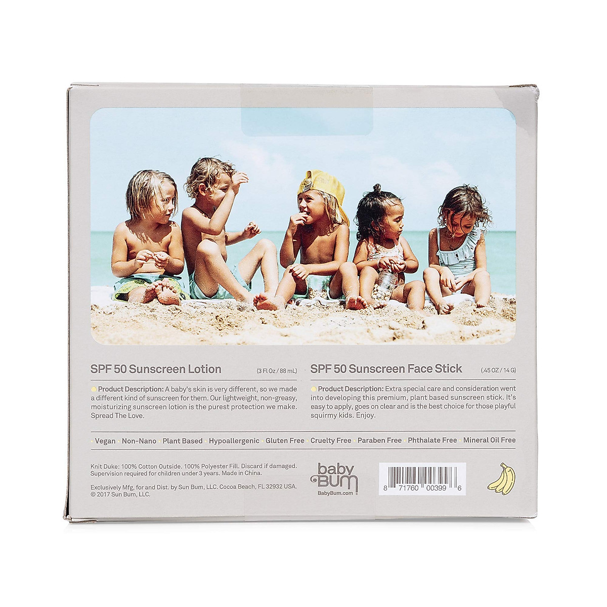 Sun Bum Baby Bum Duke’s Sunscreen Gift Set | Travel Sized SPF 50 Mineral Sun Protection Lotion and Face Stick for Sensitive Skin with Duke Knit Toy | Fragrance Free | Gluten Free and Vegan, Yellow