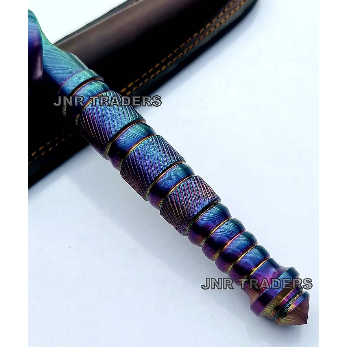 JNR Traders Damascus Tri Edge Dagger with Sheath 10 Inch Full Tang Fixed Blade knife 3744