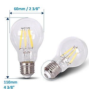 12Vmonster DC 12V 6 Watt Warm White 2700k LED Edison Filament A60 A19 Light Bulb E26 E27 Medium Base Lamp DC 12V 24V 36V Camping RV Cabin DC Battery Bank System Lighting Tesla Powerwall Motor Home PV