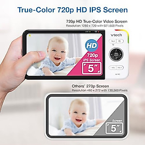 VTech VM928HD 5” 720p HD Display, Super 110 Wide Angle View Baby Monitor, Remote Pan-Tilt-Zoom,Night Vision, Up to 1000ft Range, Temperature Sensor, 9 Soothing Sounds & Lullabies,2-way Talk, No WiFi