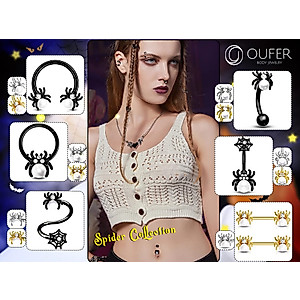 OUFER Rook Piercing Jewelry, 316L Surgical Steel Rook Earrings For Women Men, 16G Spider Curved Barbell Eyebrow Rings, Pearl Tragus Daith Piercing Jewelry(Black)…