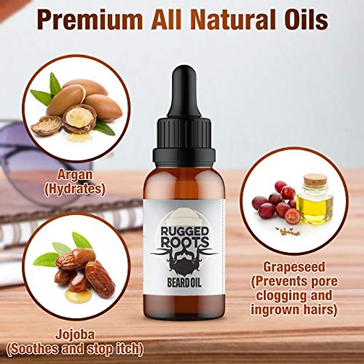 Rugged Roots Beard Oil and Conditioner Natural Beard Care Made with Tobacco Vanilla Scented Premium Oils- Softens Beard and Promotes Healthy Beard Growth-Small Gift for Men, Perfect Stocking Stuffer