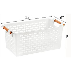 Yesland 6 Pack Plastic Storage Basket, White Organizing Bins Basket with Handles, Sturdy Plastic Closet Baskets Containers for CD, Small Closet Storage in Home Office - 12 x 6 x 5 Inches